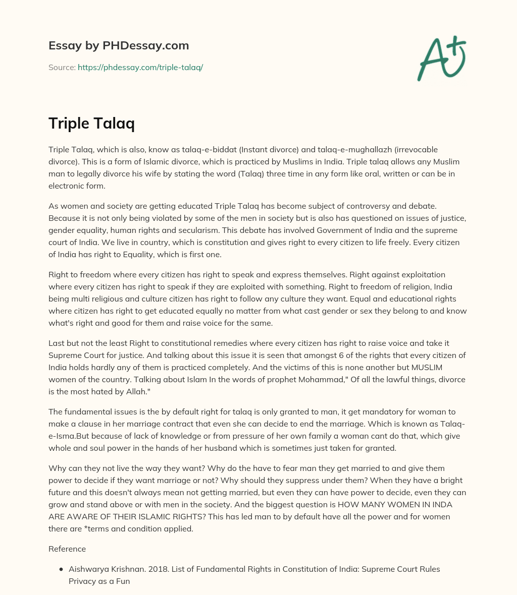 Triple Talaq Essay Example (600 Words) - PHDessay.com