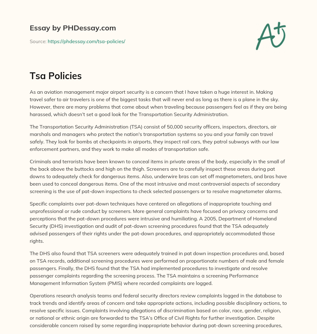 Tsa Policies - PHDessay.com
