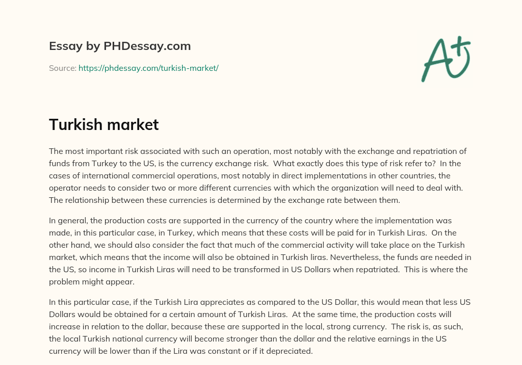 Turkish market (300 Words) - PHDessay.com
