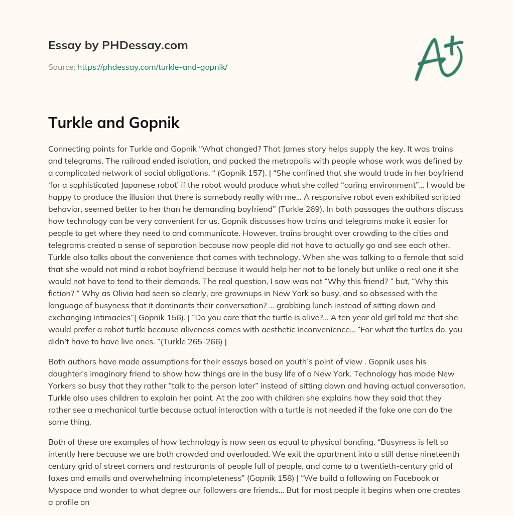 Turkle and Gopnik (600 Words) - PHDessay.com