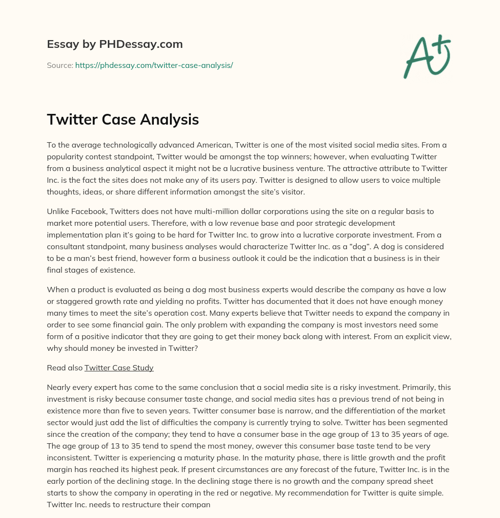 Twitter Case Analysis - PHDessay.com