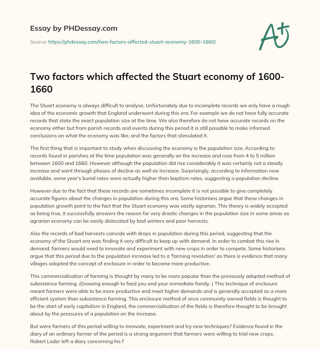 Two factors which affected the Stuart economy of 1600-1660 - PHDessay.com