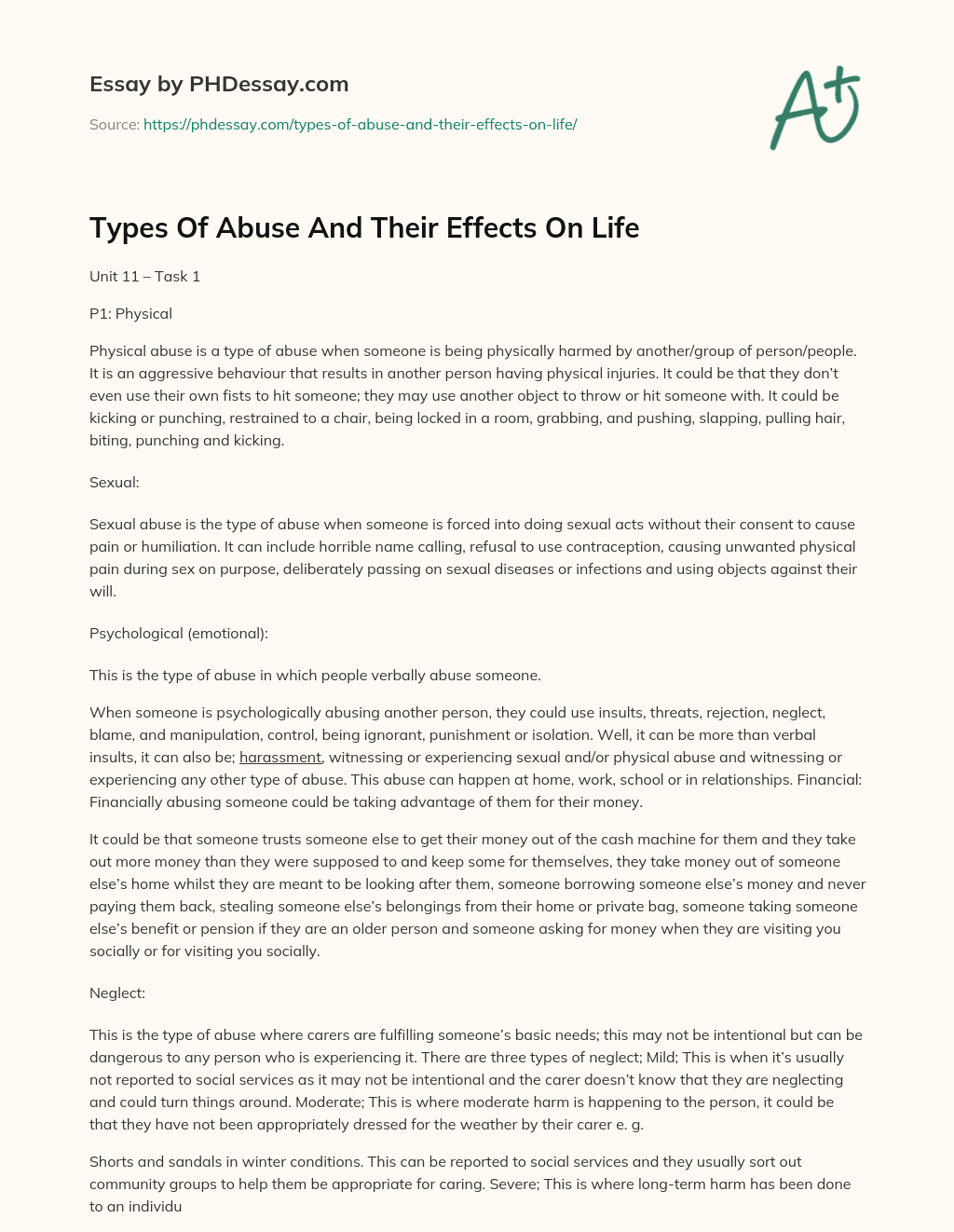 Types Of Abuse And Their Effects On Life - PHDessay.com