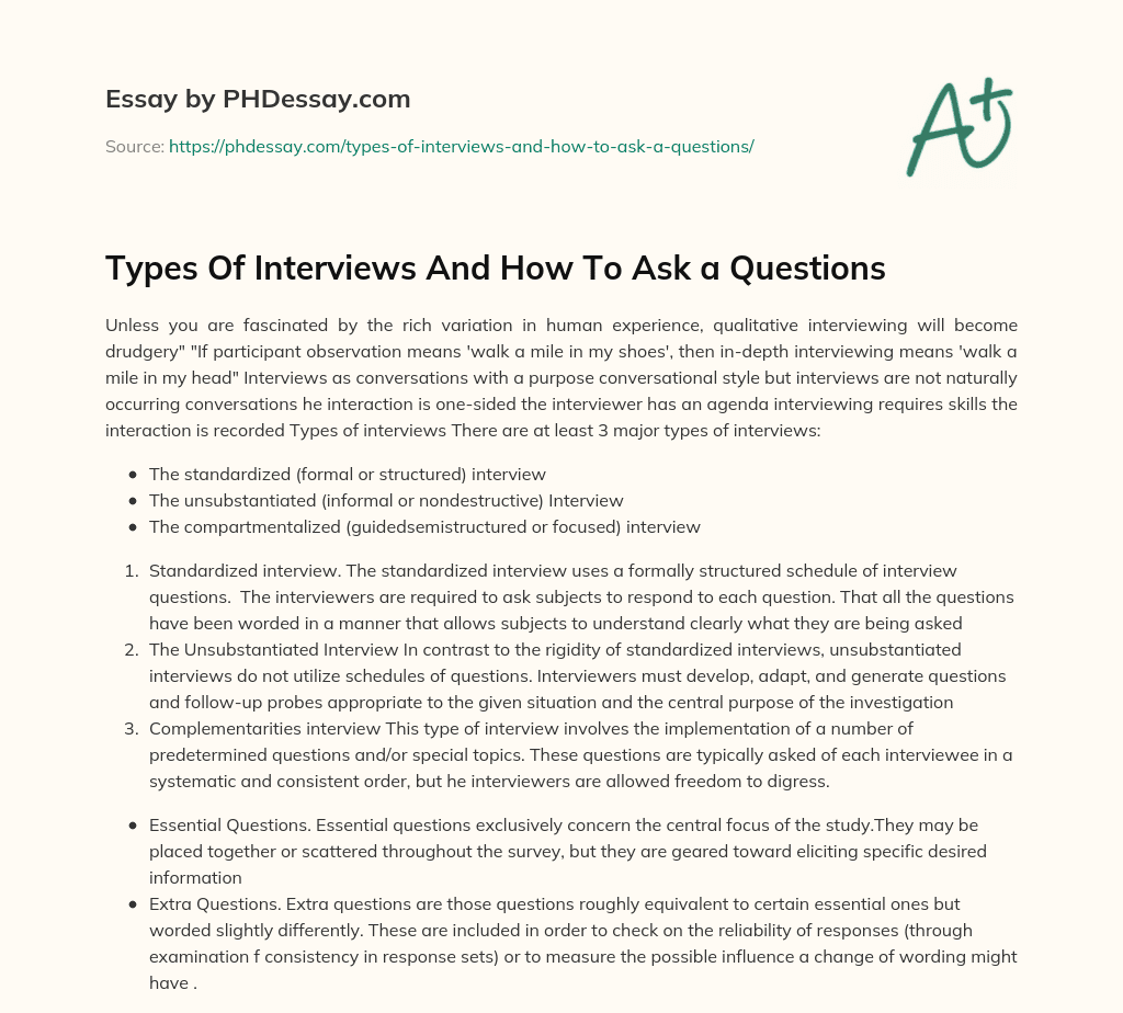 Types Of Interviews And How To Ask a Questions - PHDessay.com