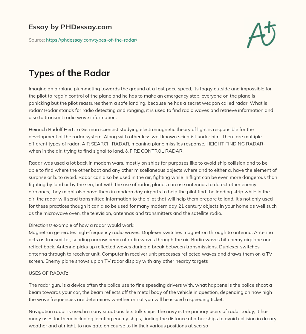 Types of the Radar - PHDessay.com
