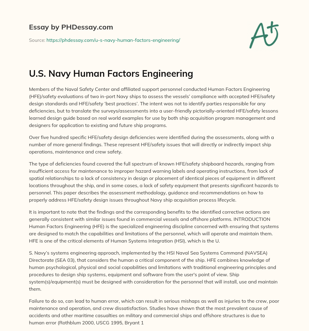 U.S. Navy Human Factors Engineering - PHDessay.com