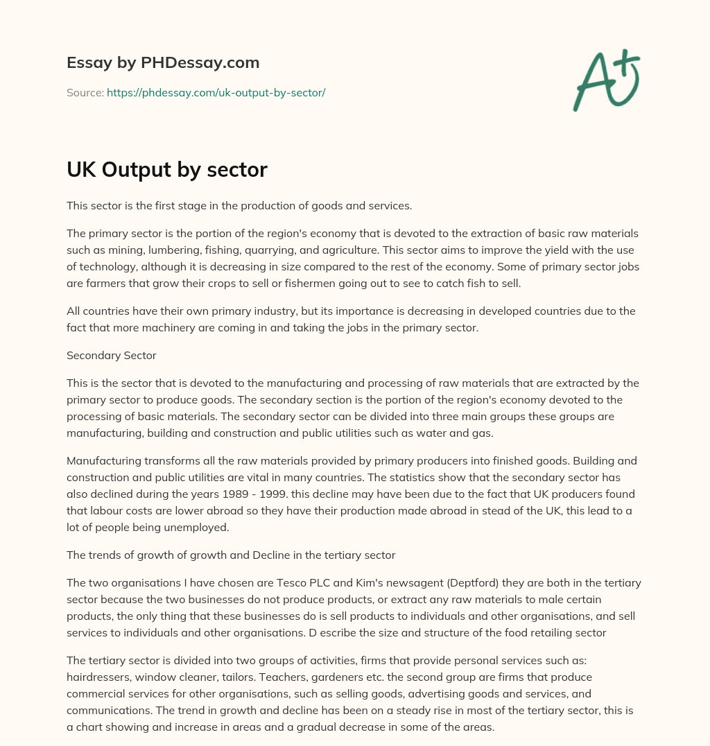 UK Output by sector (400 Words) - PHDessay.com