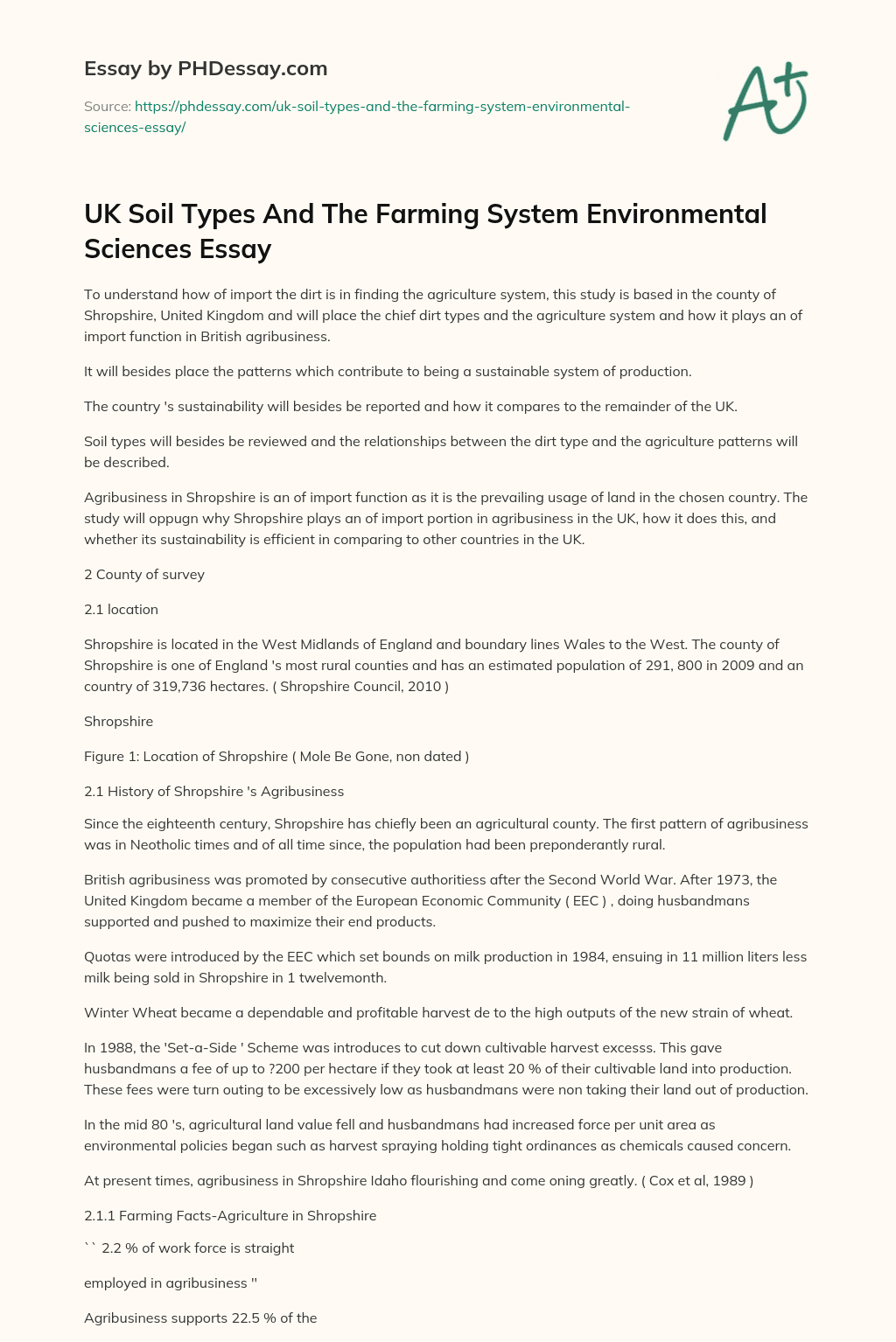 UK Soil Types And The Farming System Environmental Sciences Essay ...