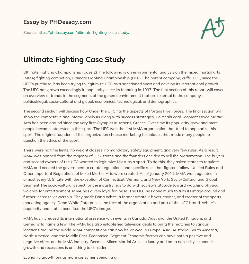 Ultimate Fighting Case Study - PHDessay.com