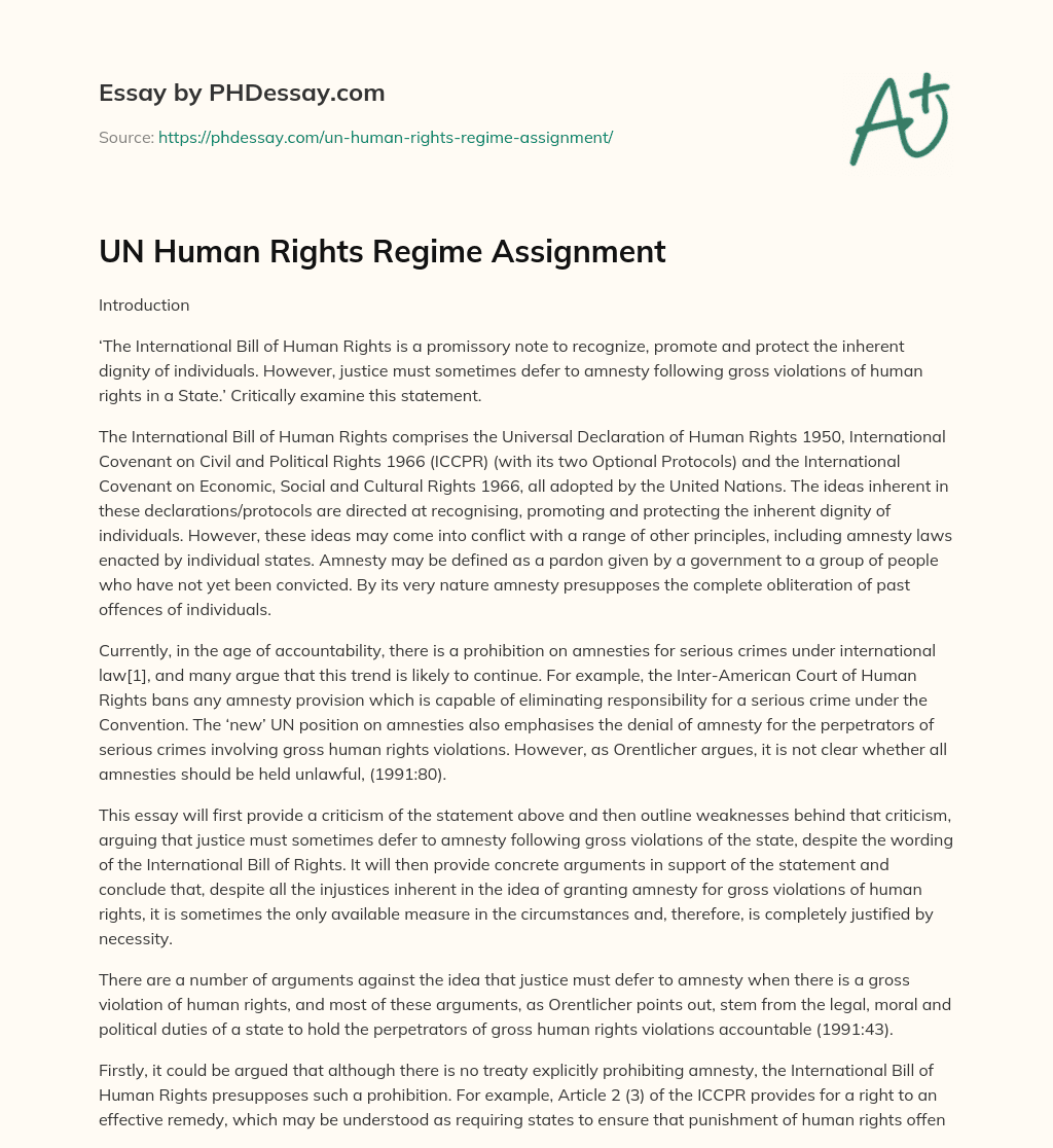 UN Human Rights Regime Assignment - PHDessay.com