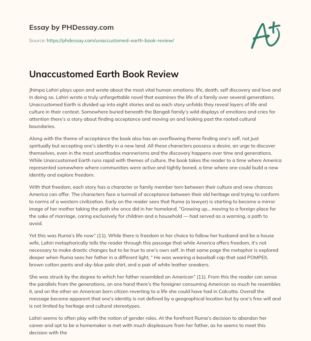 Unaccustomed Earth Book Review - PHDessay.com
