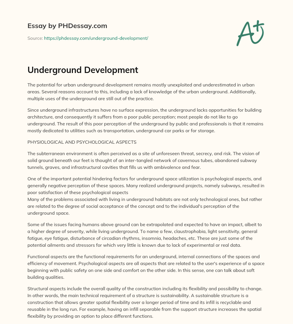 Underground Development (400 Words) - PHDessay.com