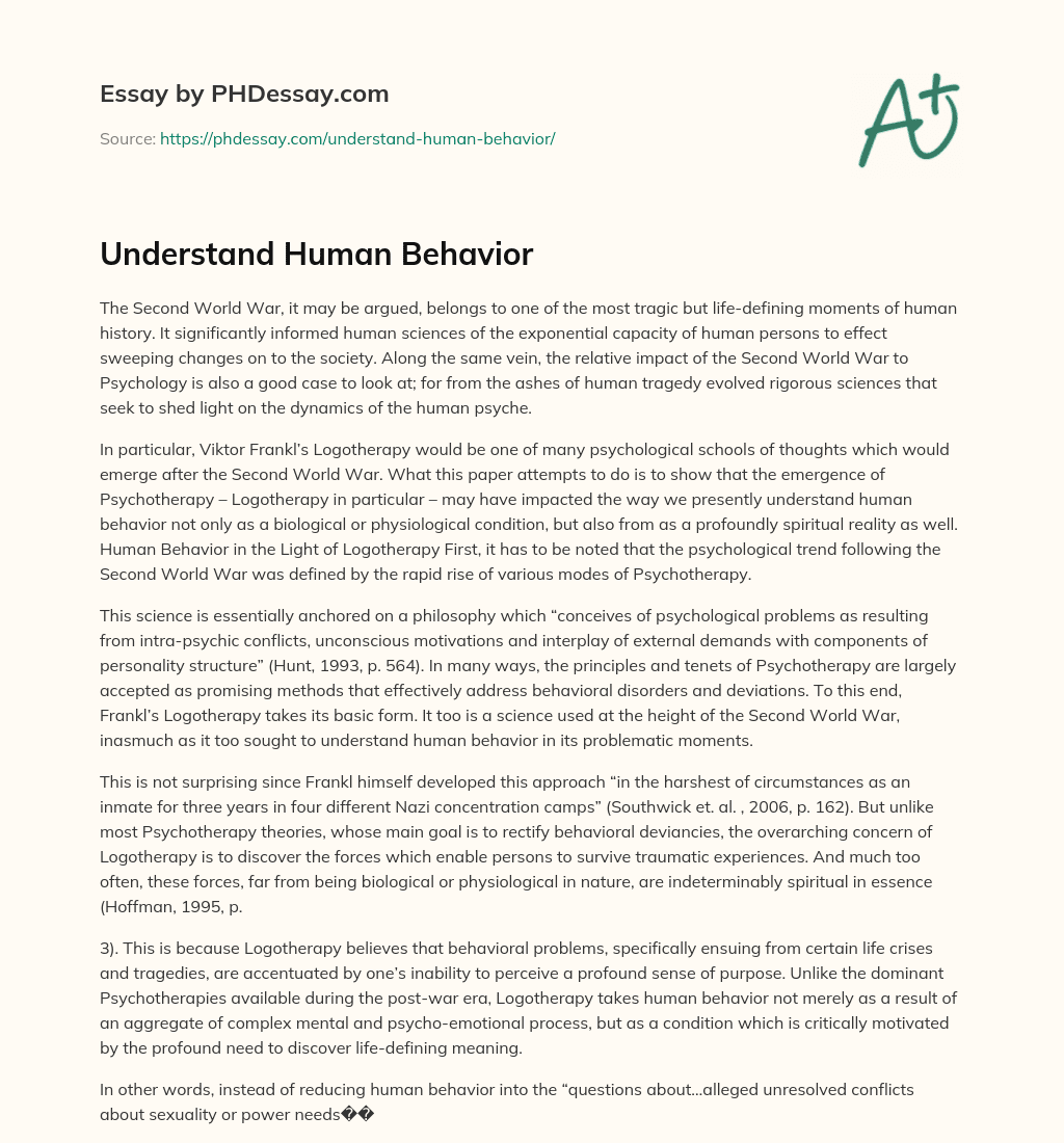 Understand Human Behavior - PHDessay.com