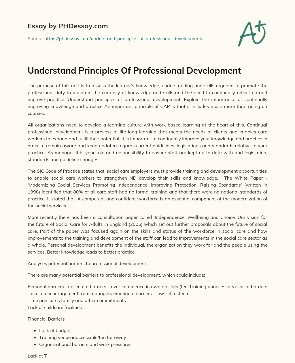 Understand Principles Of Professional Development - PHDessay.com