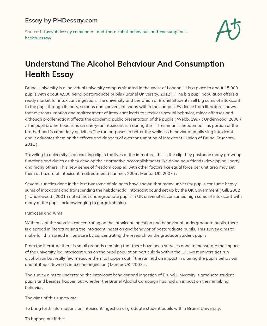 Understand The Alcohol Behaviour And Consumption Health Essay ...