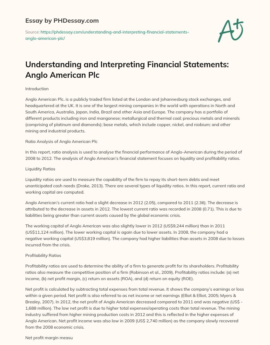 Understanding and Interpreting Financial Statements: Anglo American Plc ...