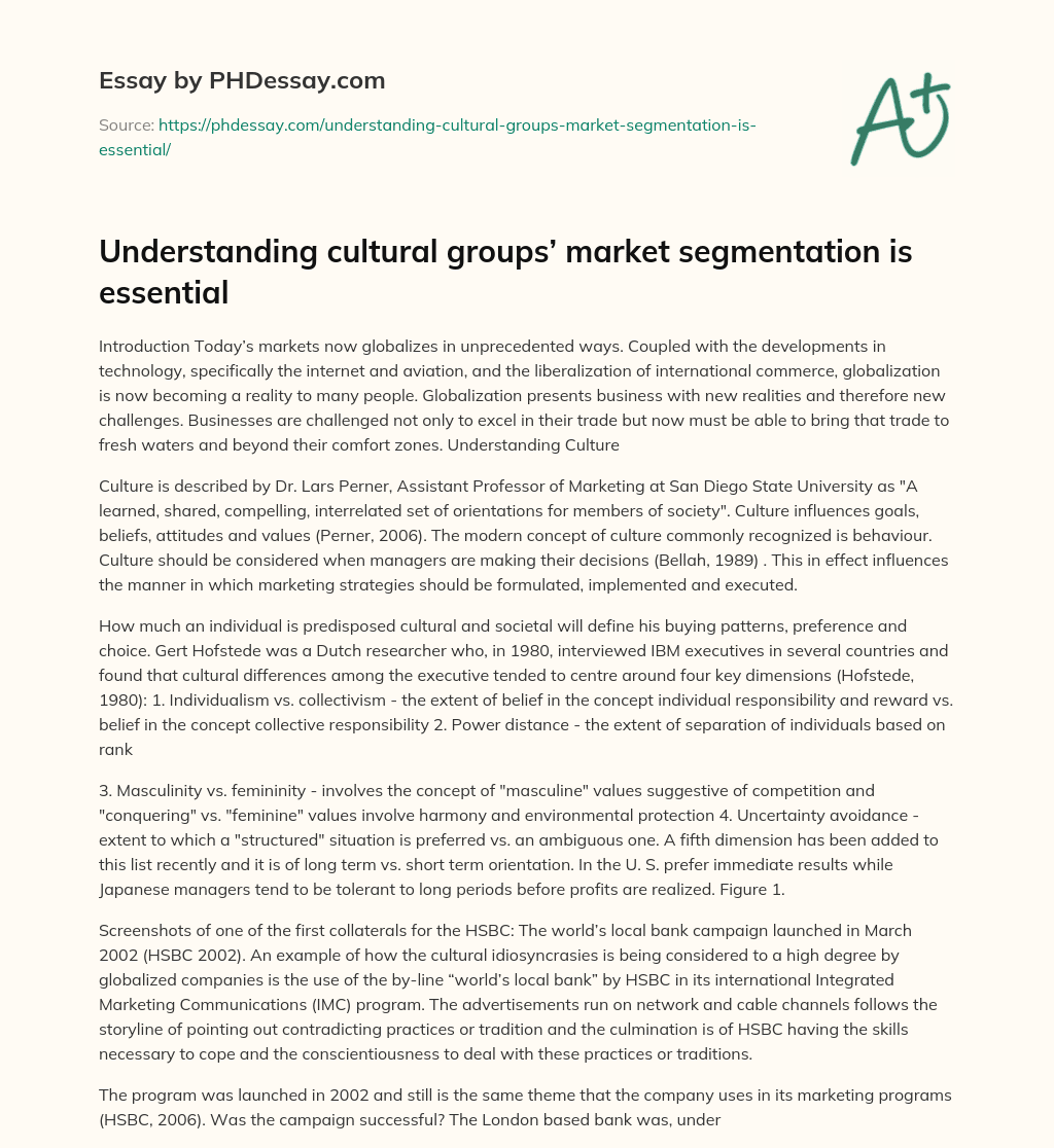 Understanding cultural groups’ market segmentation is essential ...