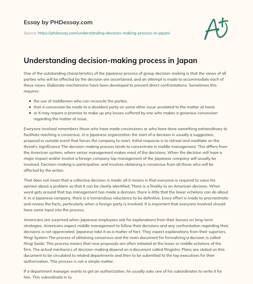 Understanding decision-making process in Japan - PHDessay.com