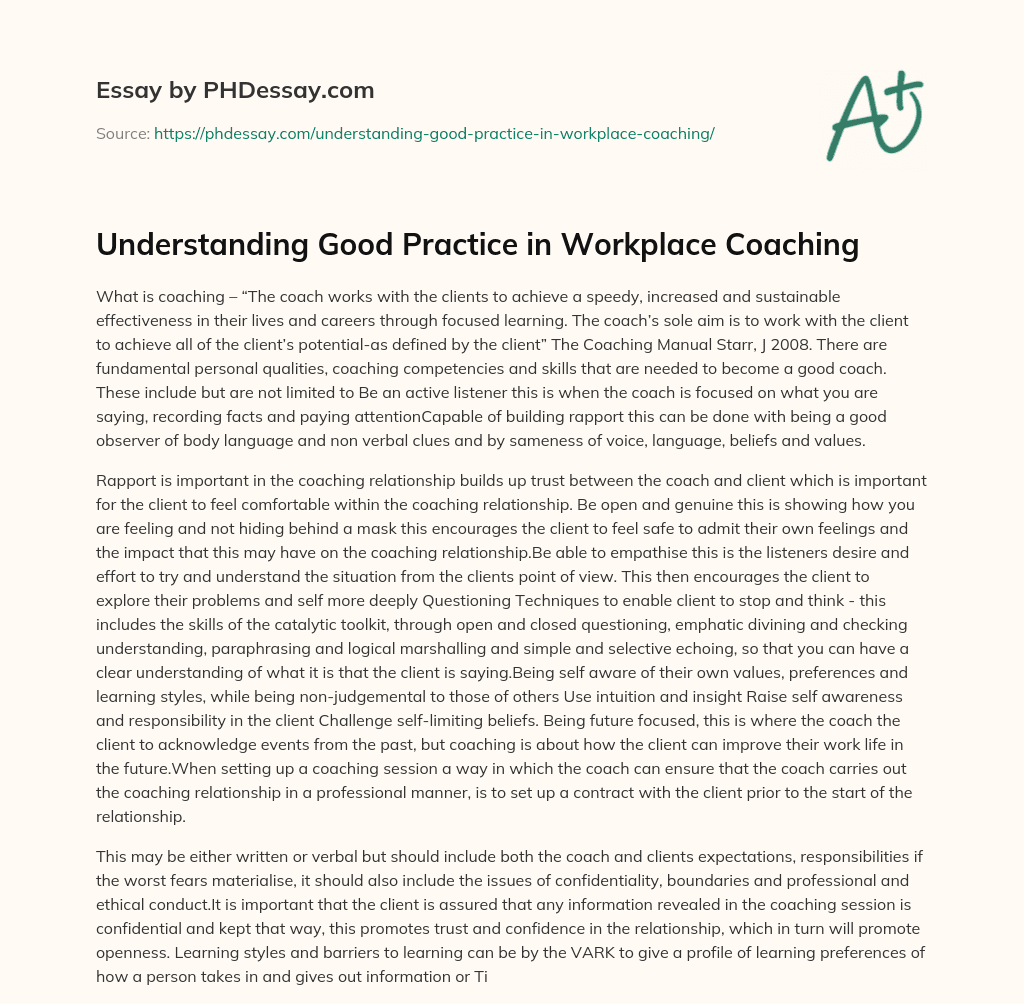 Understanding Good Practice in Workplace Coaching - PHDessay.com