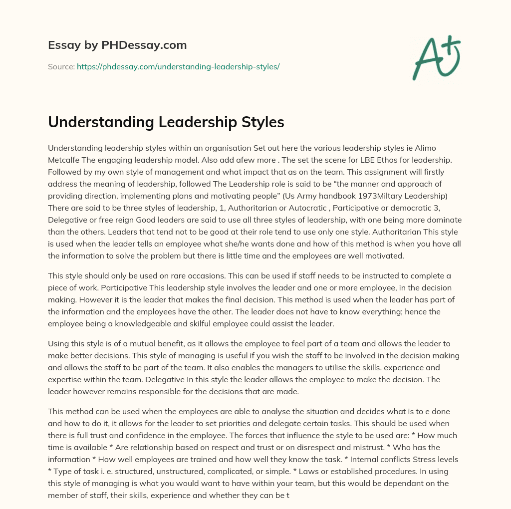 Understanding Leadership Styles - PHDessay.com