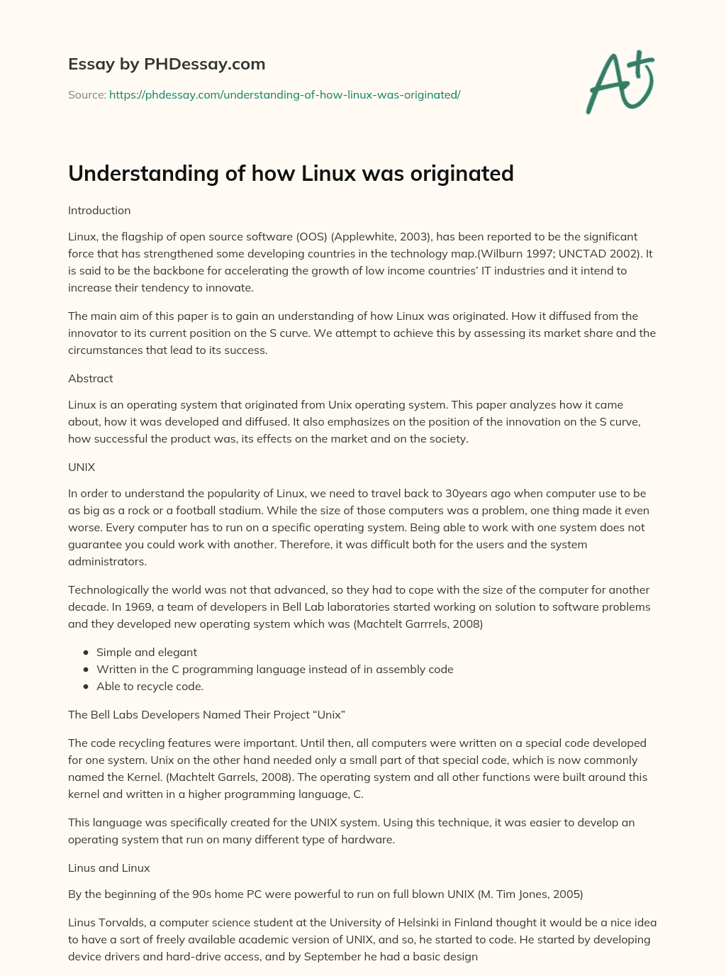 Understanding of how Linux was originated - PHDessay.com