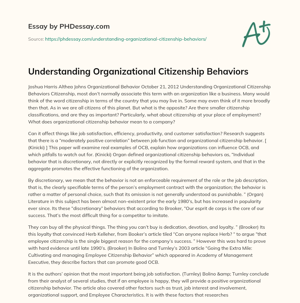 Understanding Organizational Citizenship Behaviors - PHDessay.com