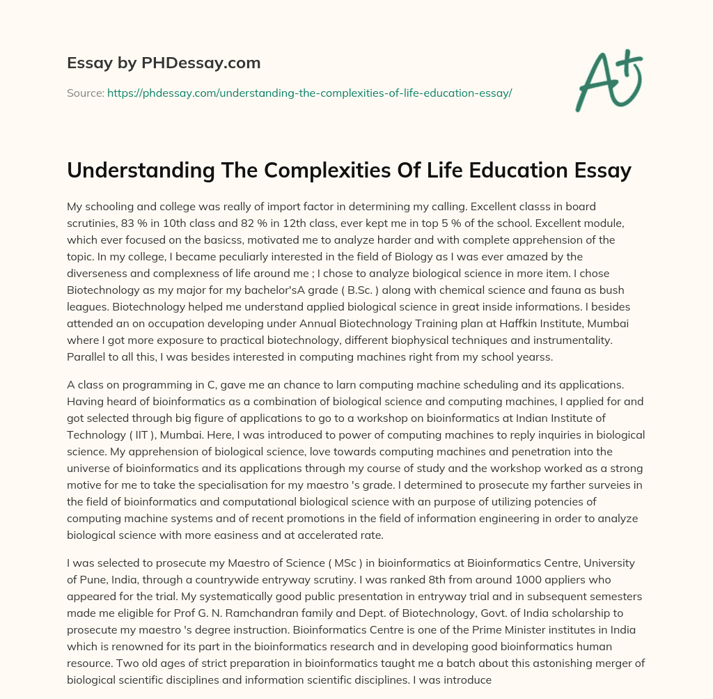 Understanding The Complexities Of Life Education Essay - PHDessay.com
