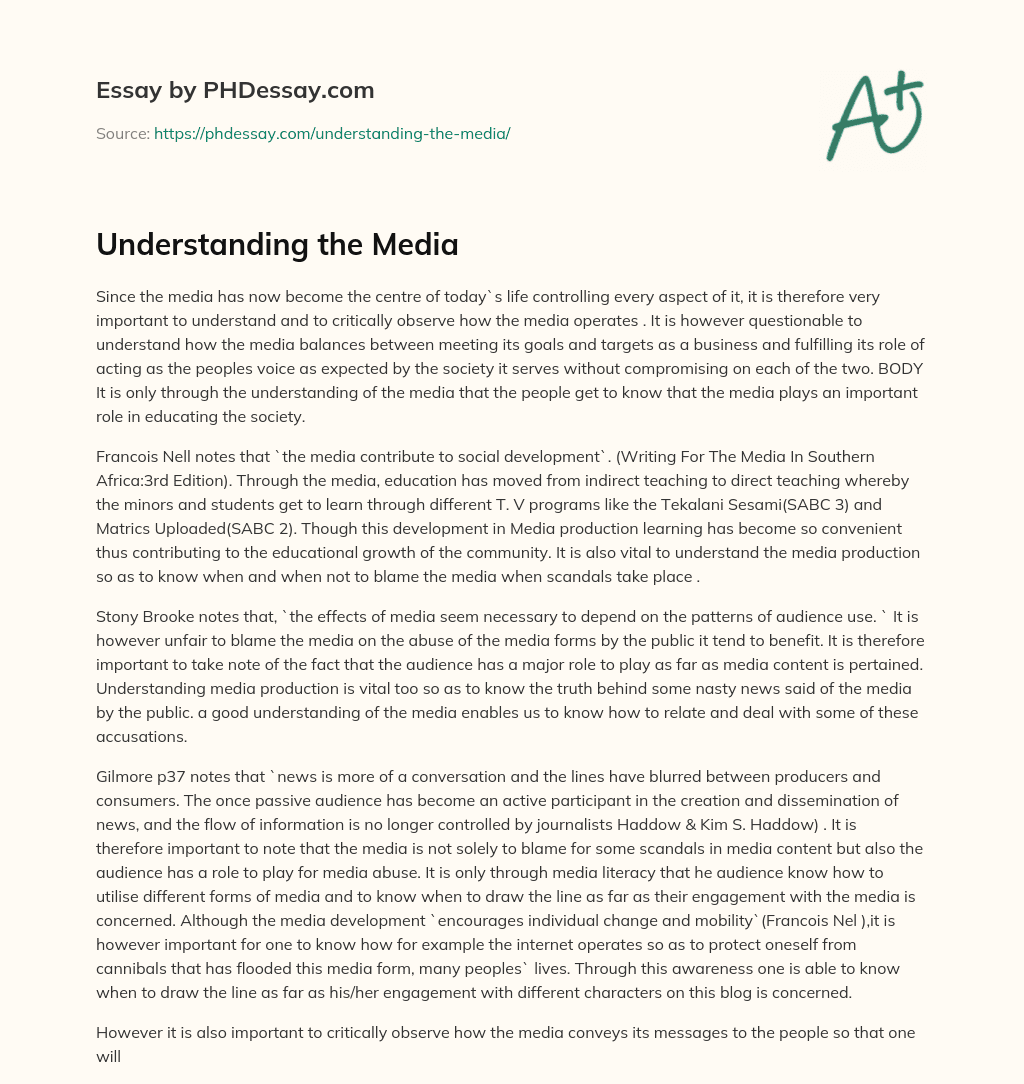 Understanding the Media - PHDessay.com