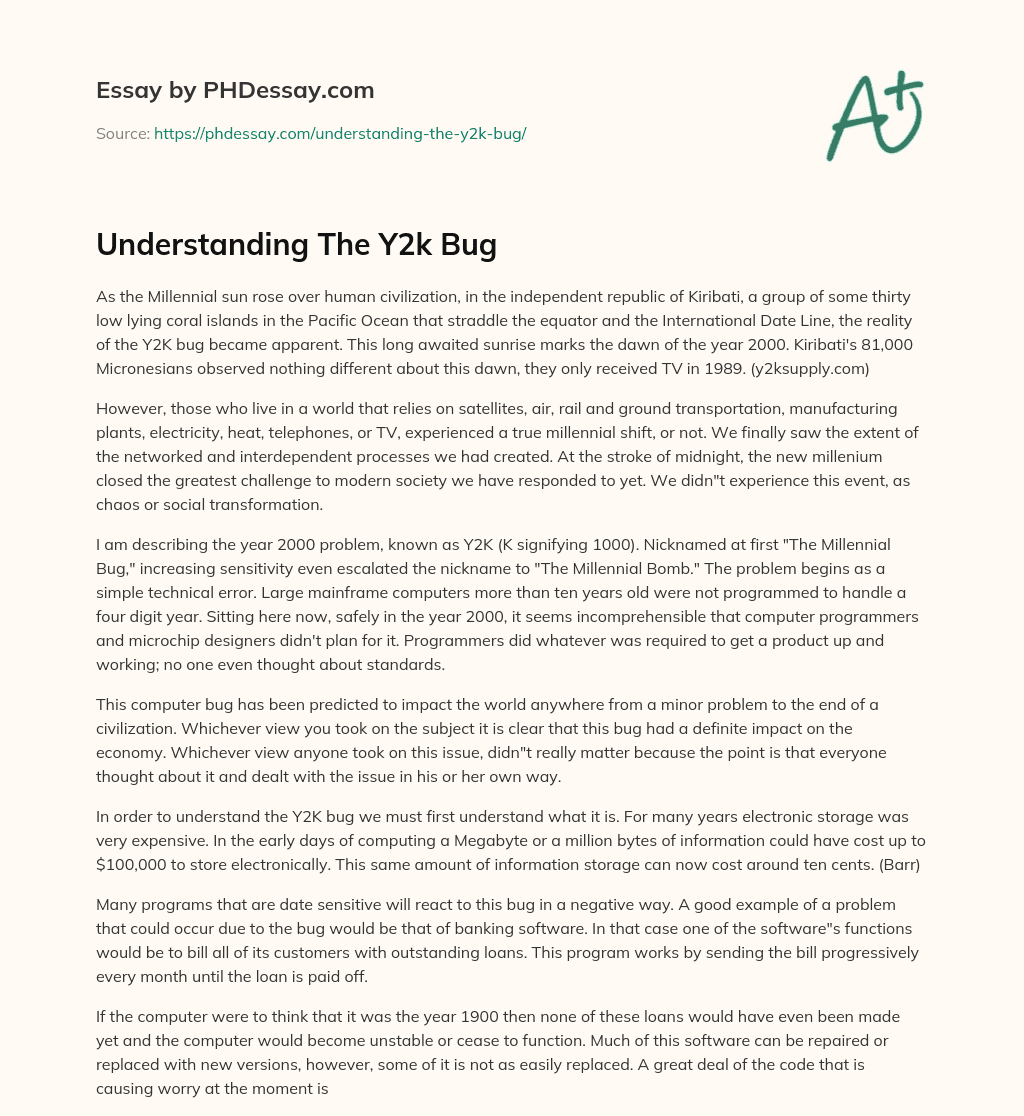 Understanding The Y2k Bug - PHDessay.com