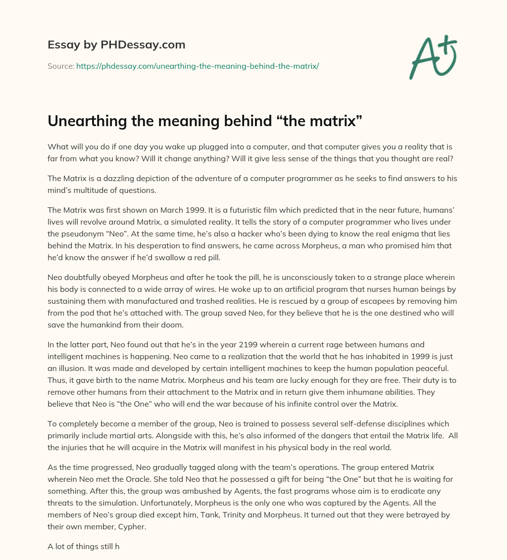 Unearthing the meaning behind “the matrix” - PHDessay.com
