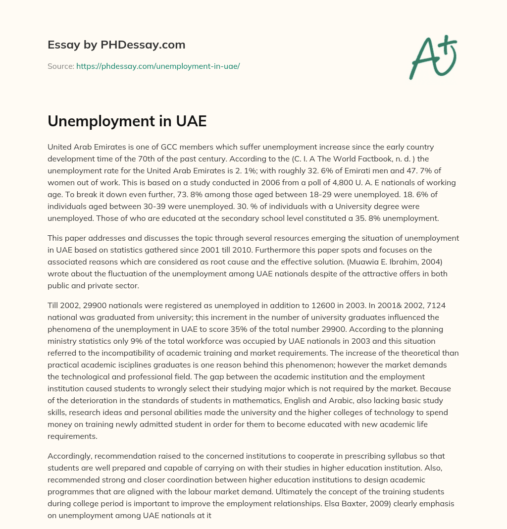 Unemployment In Uae Essay Example - PHDessay.com