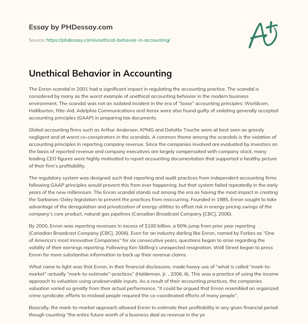 Unethical Behavior in Accounting - PHDessay.com