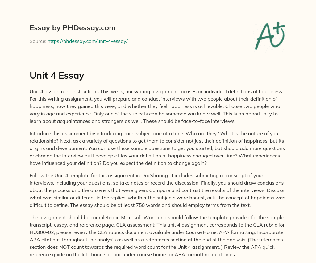 Unit 4 Essay (400 Words) - PHDessay.com