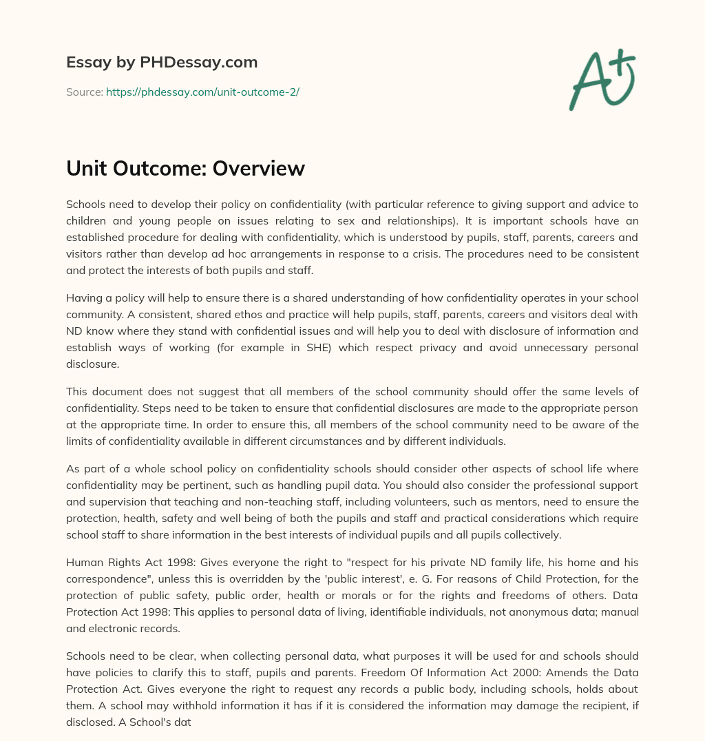 Unit Outcome: Overview (500 Words) - PHDessay.com