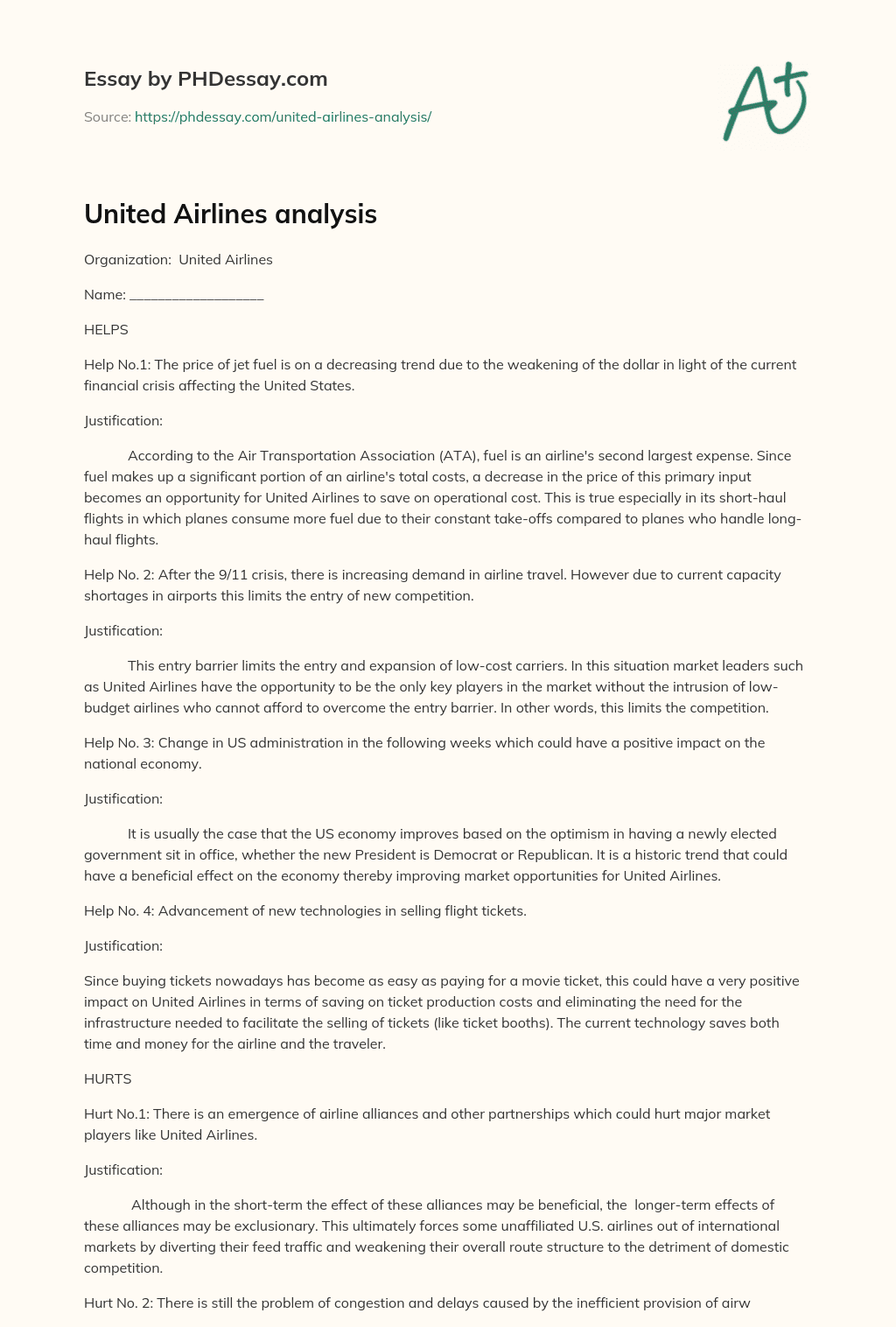 United Airlines analysis - PHDessay.com
