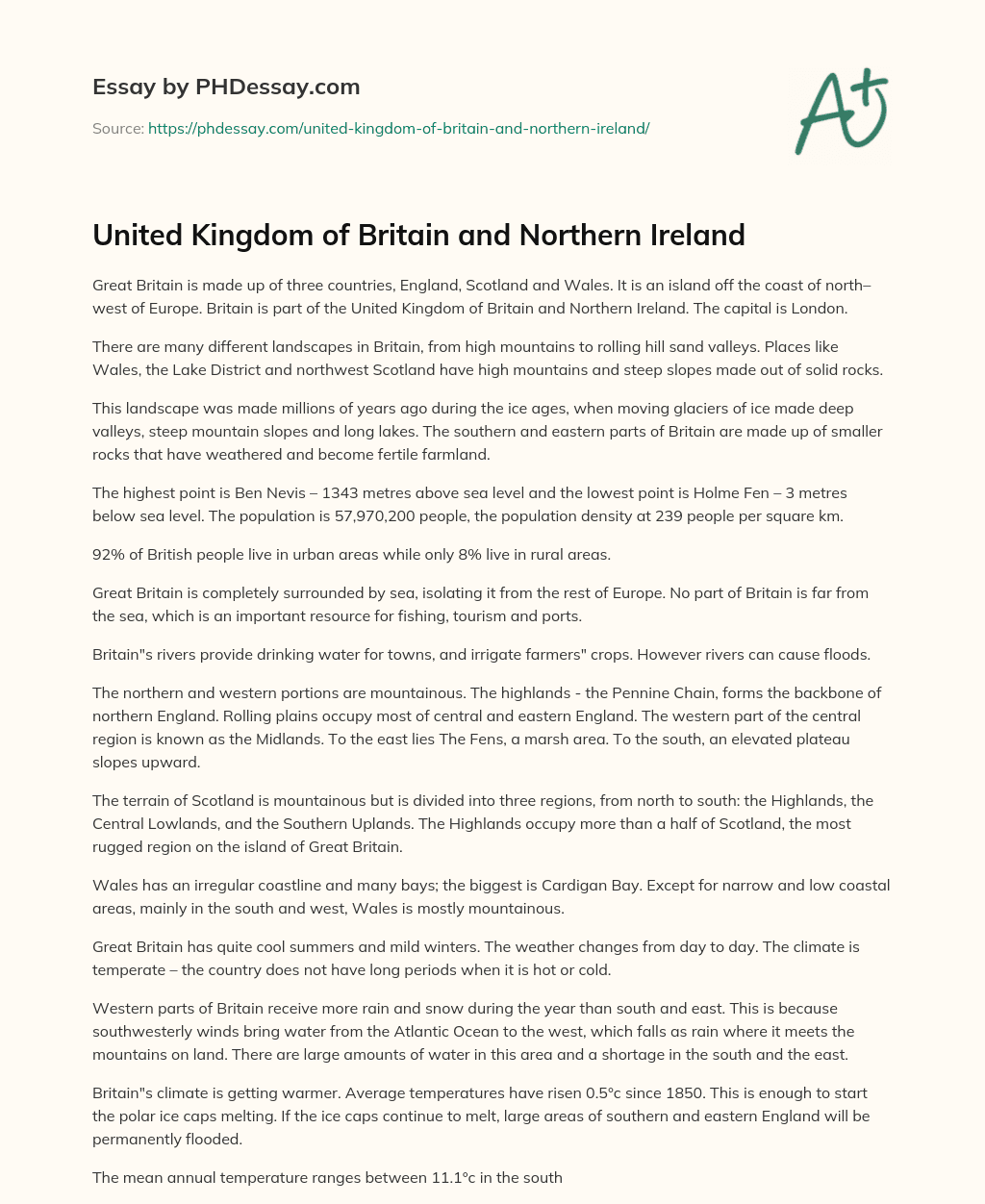 United Kingdom of Britain and Northern Ireland - PHDessay.com