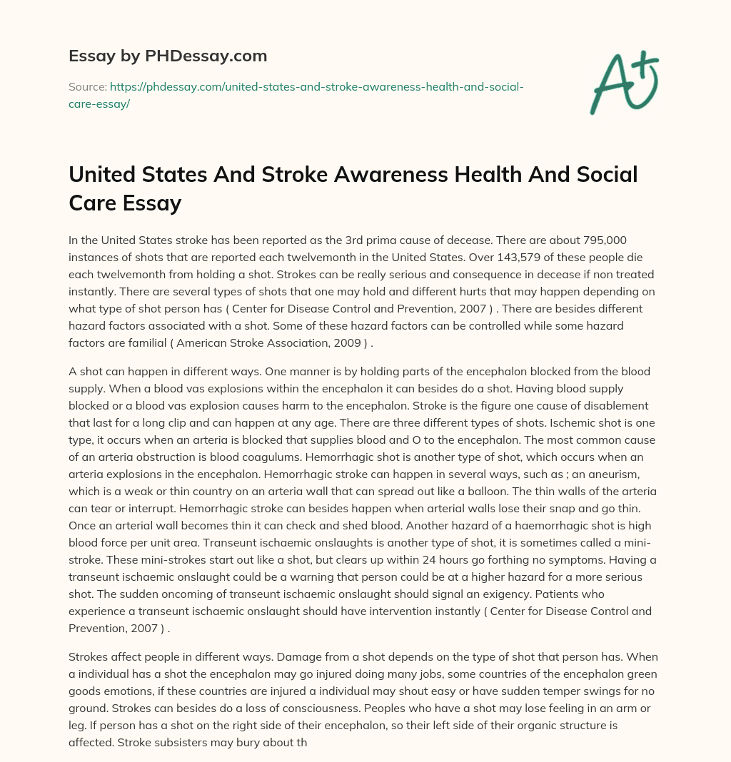 United States And Stroke Awareness Health And Social Care Essay ...