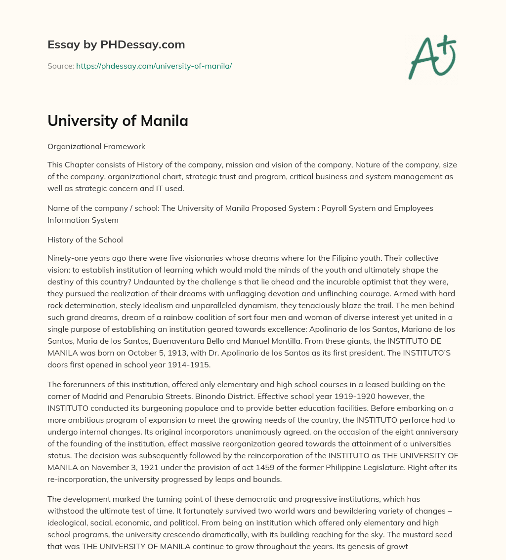 University of Manila - PHDessay.com