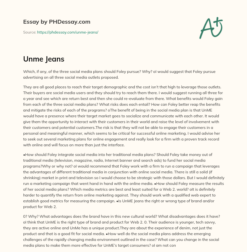 Unme Jeans (600 Words) - PHDessay.com