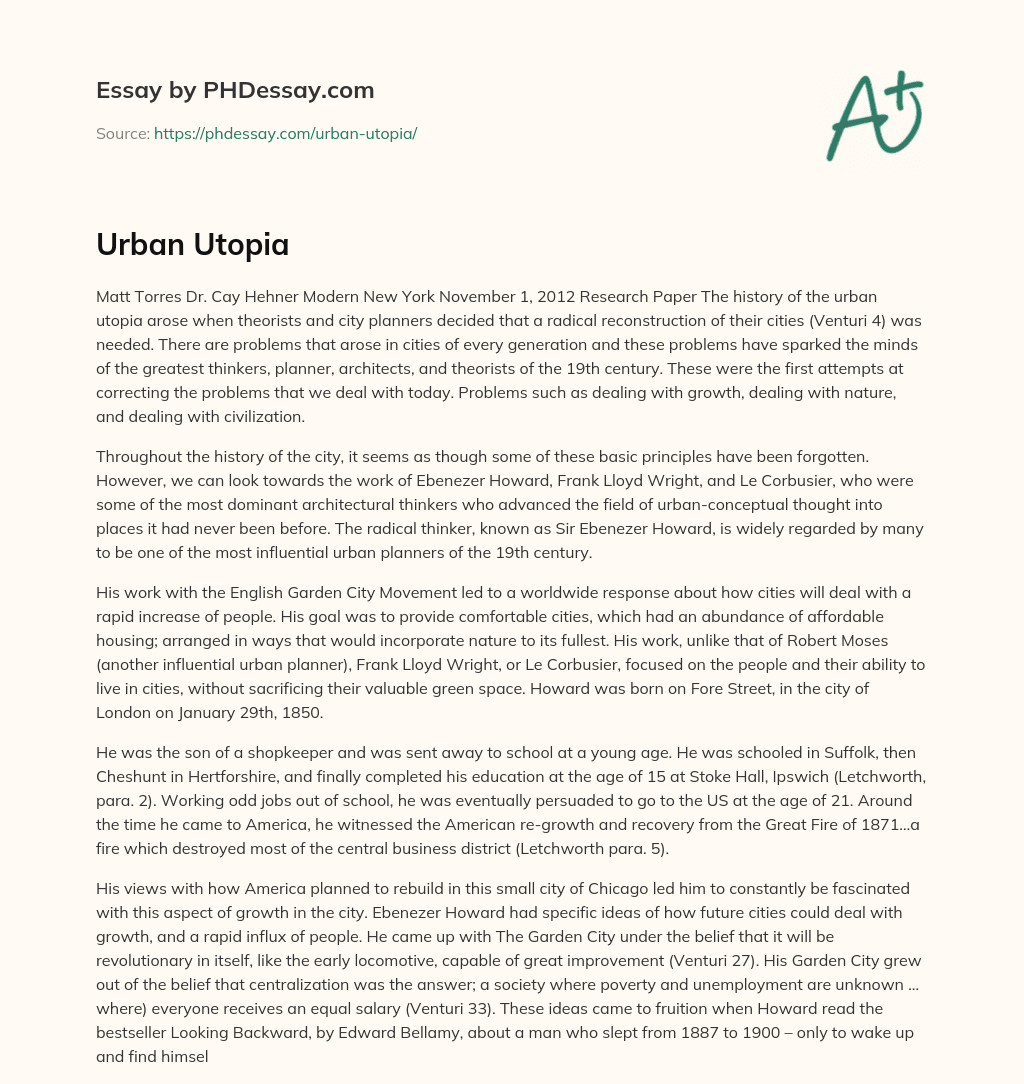 Urban Utopia - PHDessay.com