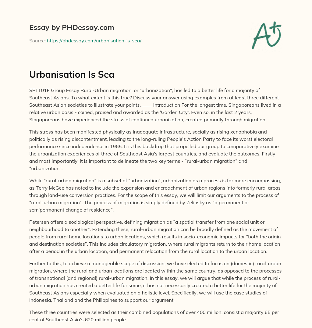 Urbanisation Is Sea - PHDessay.com