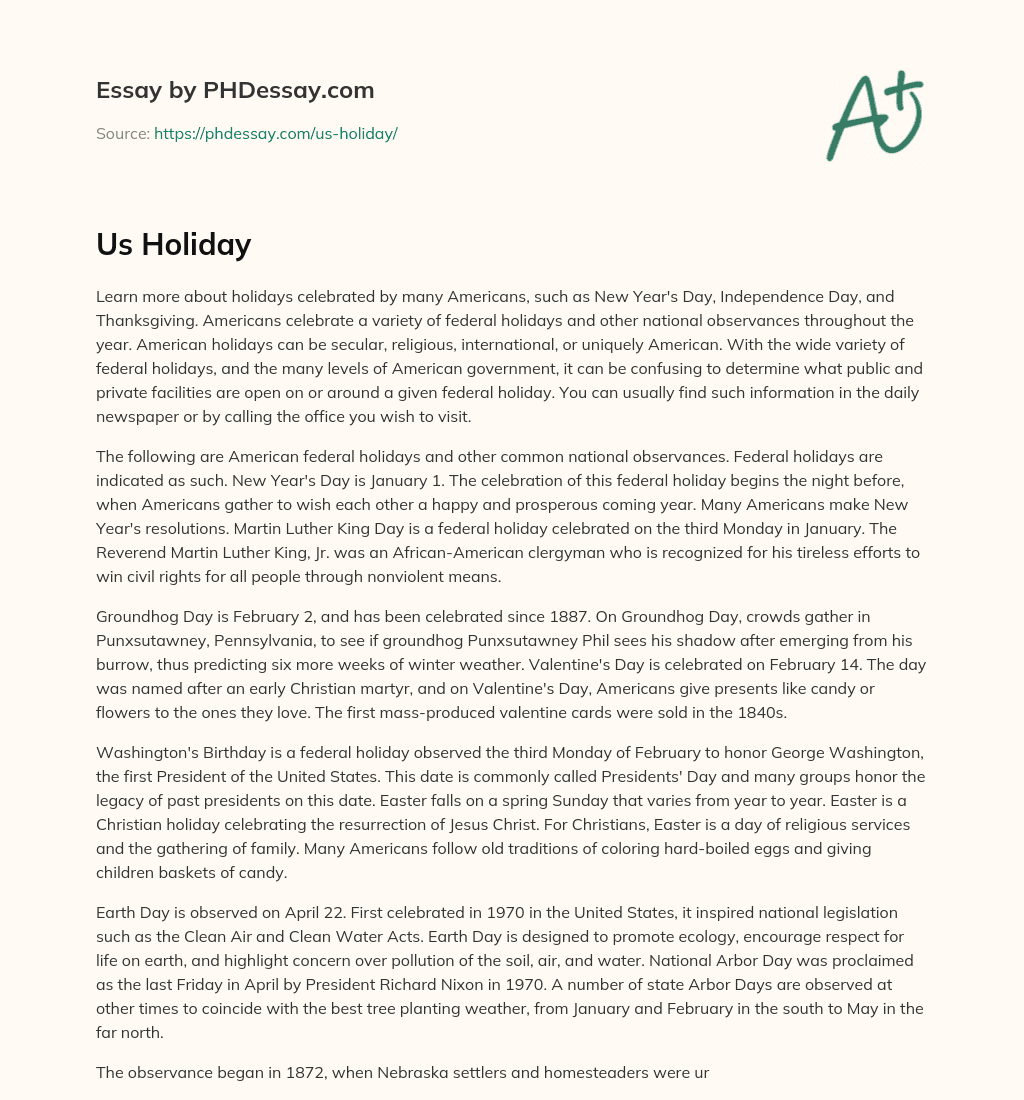 Us Holiday - PHDessay.com