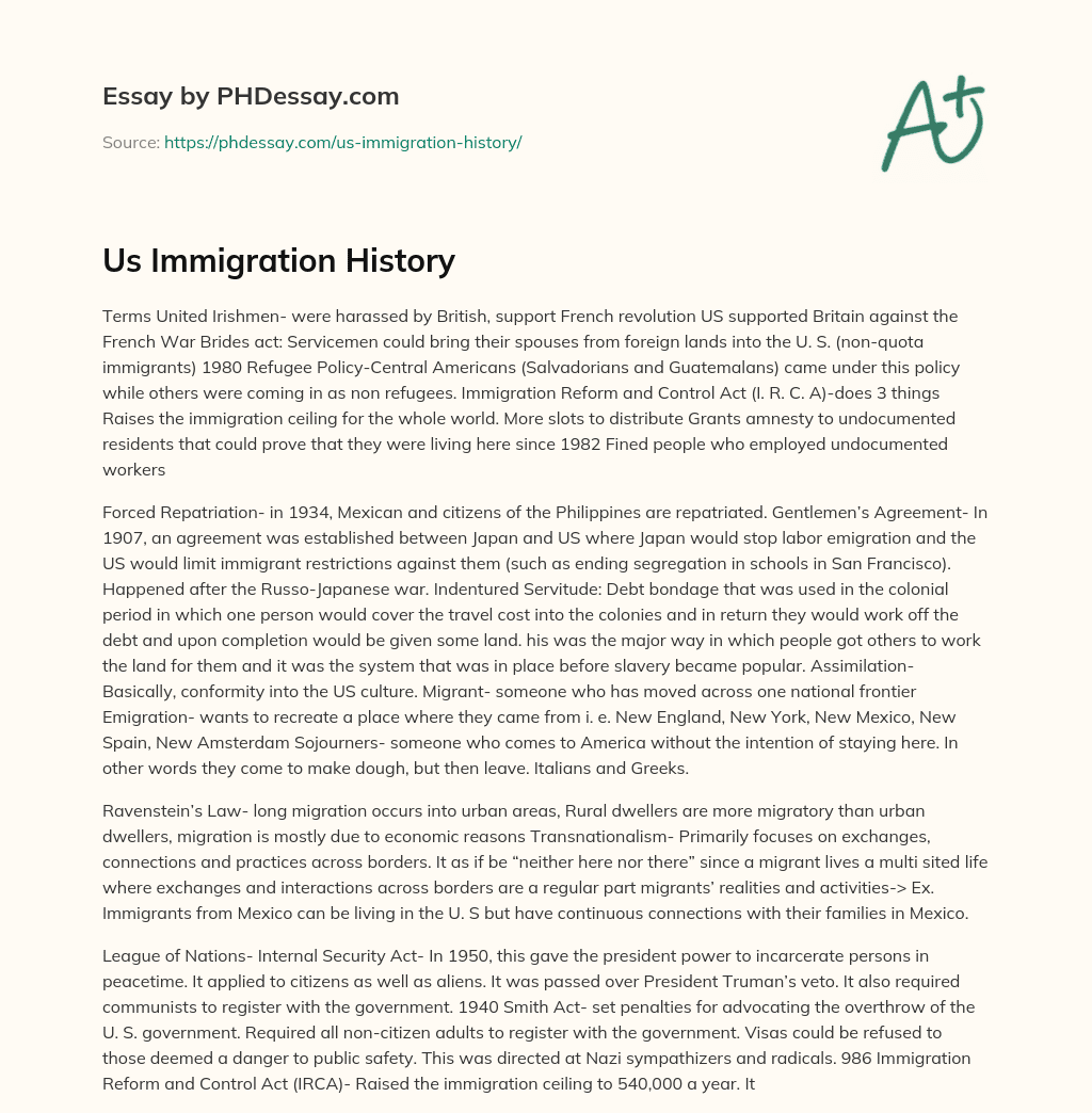 Us Immigration History - PHDessay.com