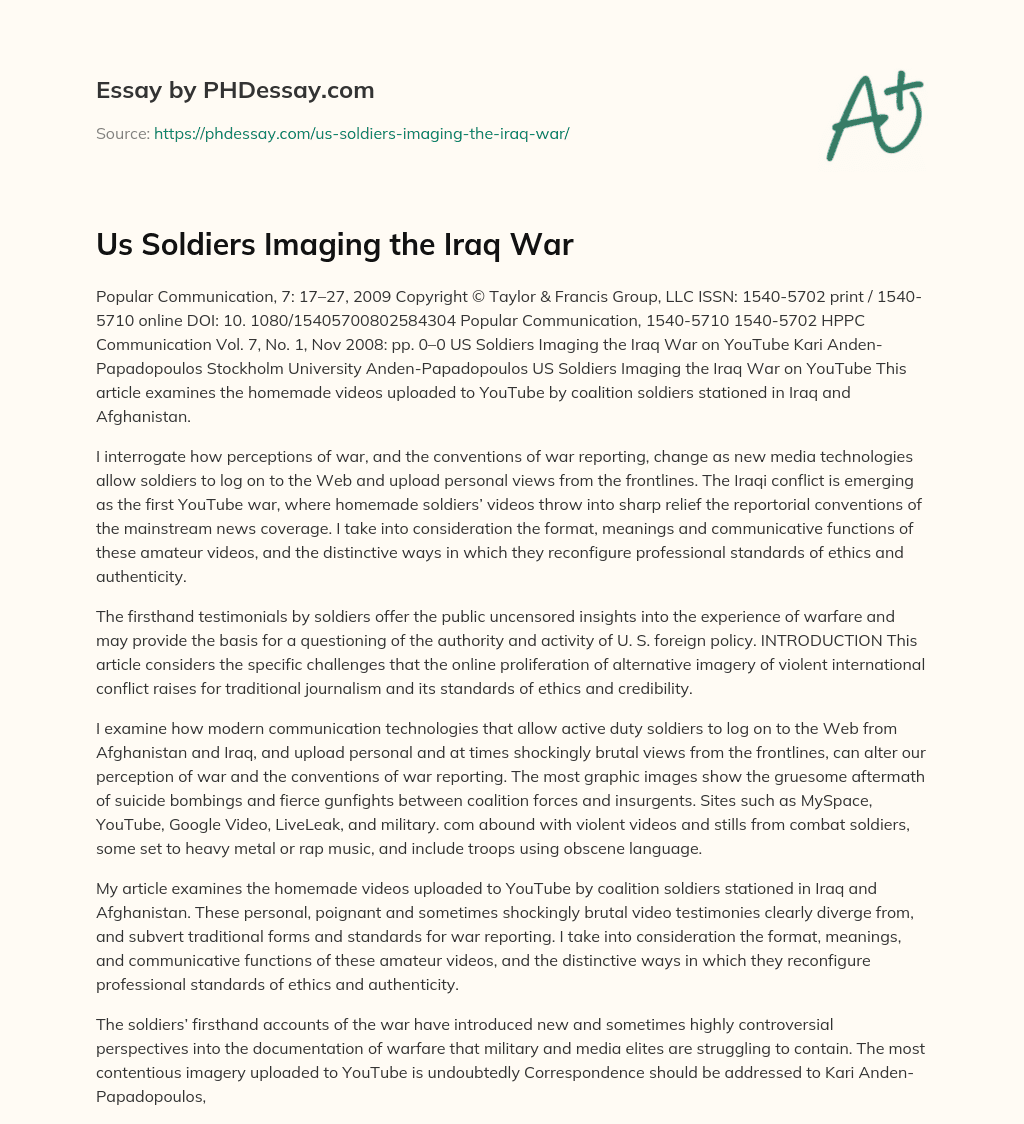 Us Soldiers Imaging the Iraq War - PHDessay.com
