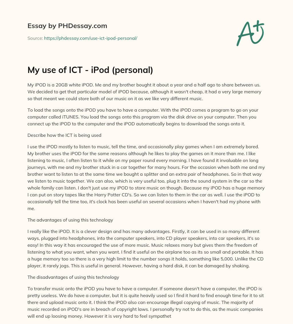 My use of ICT - iPod (personal) - PHDessay.com
