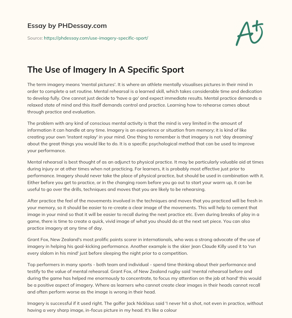 The Use Of Imagery In A Specific Sport Essay Example (600 Words ...