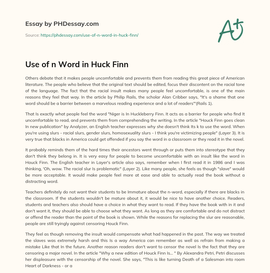Use of n Word in Huck Finn - PHDessay.com