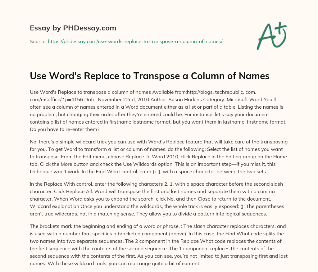 Use Word's Replace to Transpose a Column of Names (400 Words ...