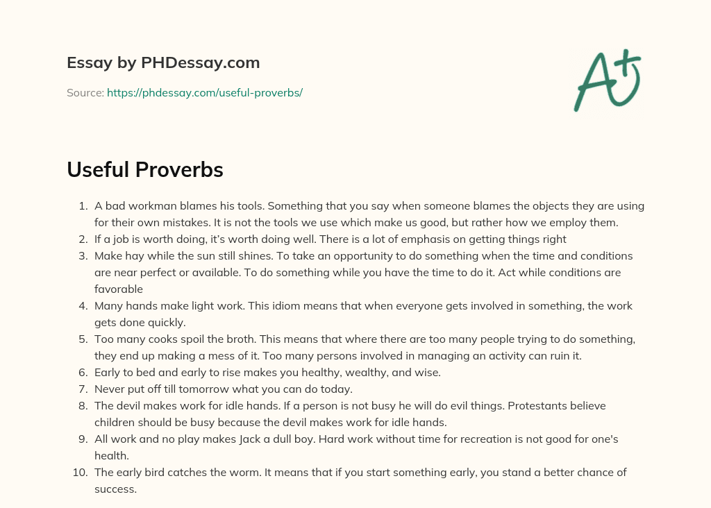 Useful Proverbs Essay Example (300 Words) - PHDessay.com