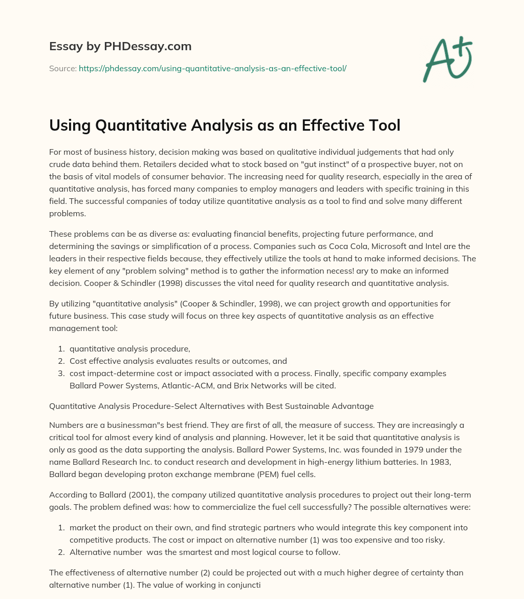 Using Quantitative Analysis as an Effective Tool - PHDessay.com